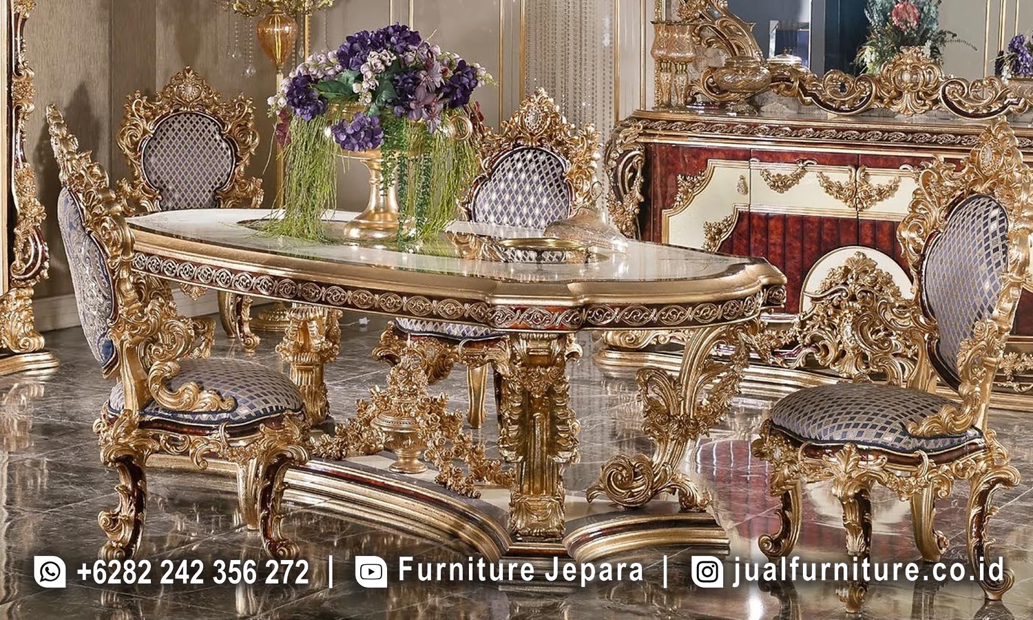 Set Meja Makan Royal Classic Gold - Sofa tamu mewah jepara